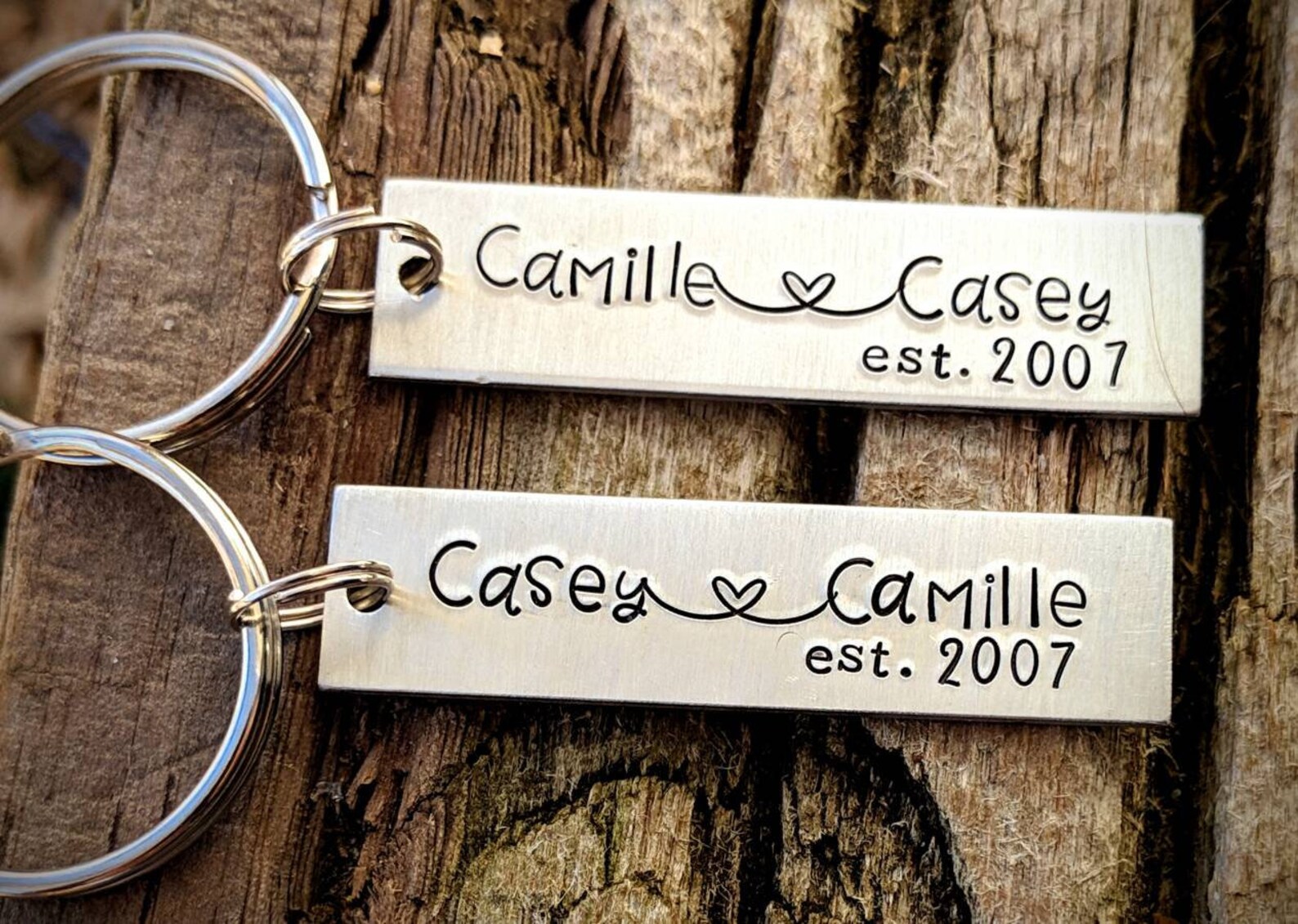 Personalized Hand Stamped Anniversary Keychains. Matching | Etsy