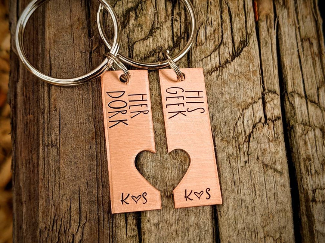 Personalized Hand Stamped Matching Set Couples Keychains. Valentines ...