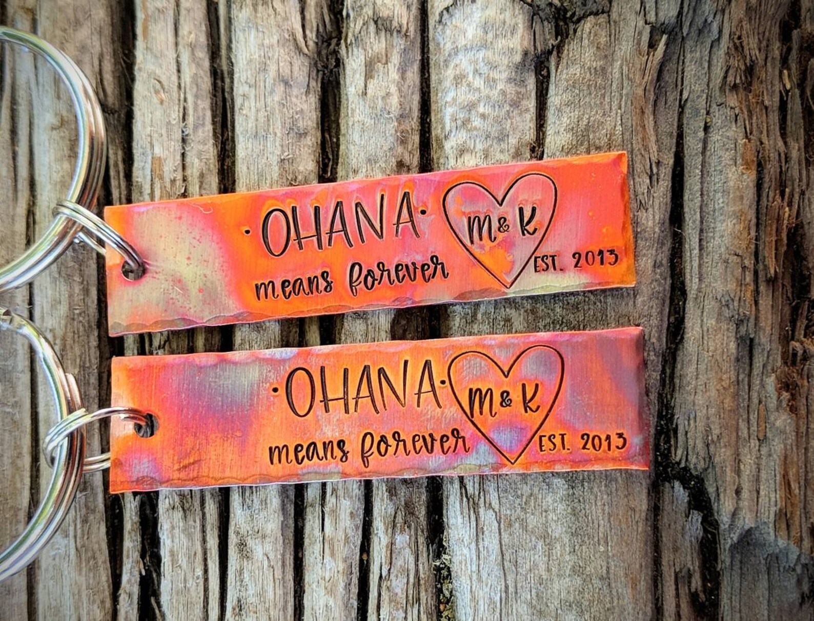 Personalized Stamped Matching Set Ohana Keychains. Flame | Etsy