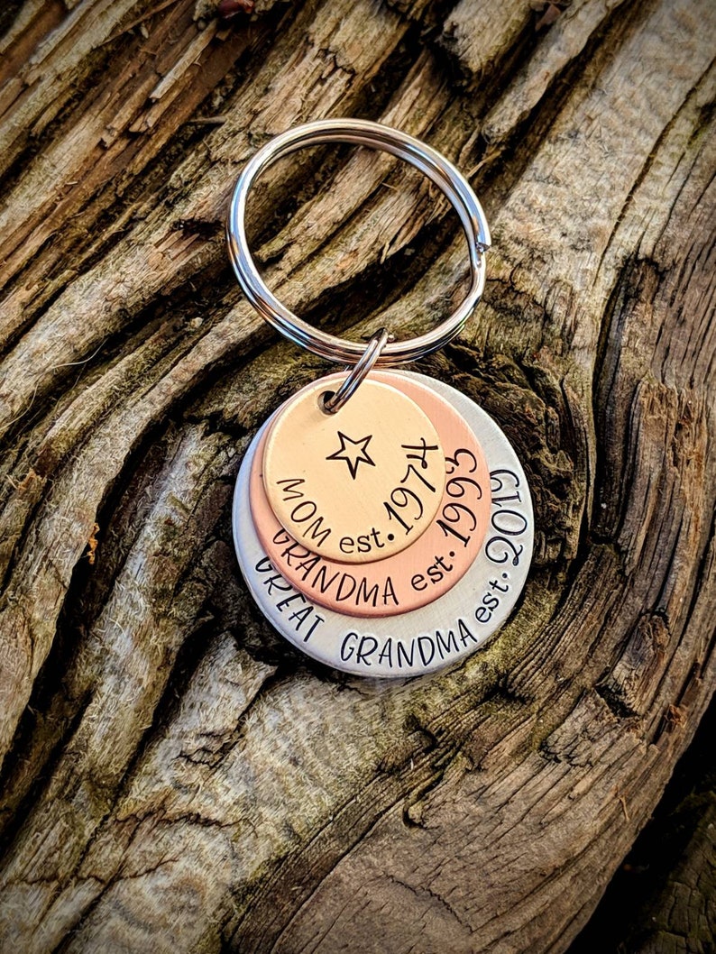 Personalized hand stamped great grandma keychain. Gift for | Etsy