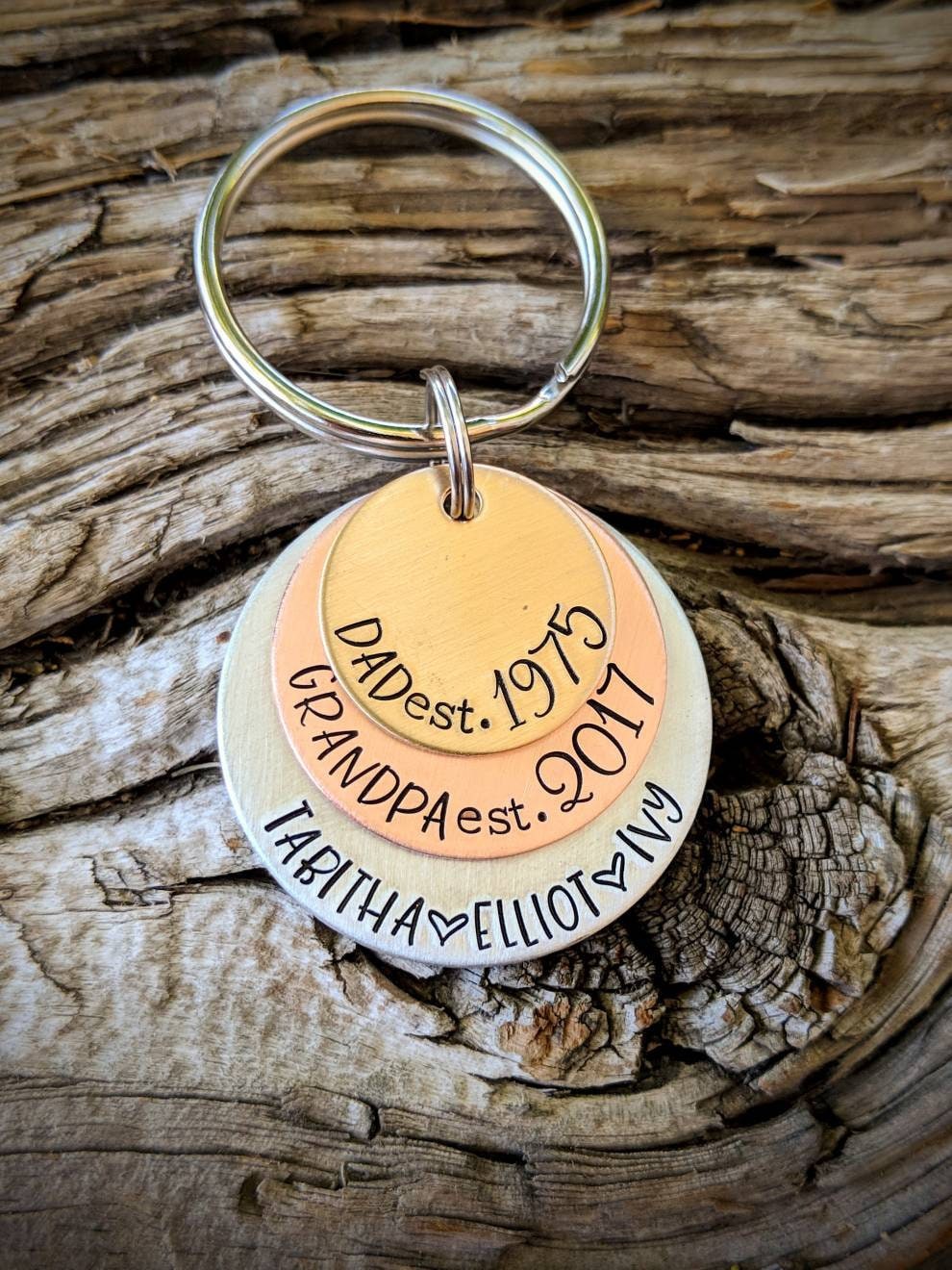 Personalized Hand Stamped Grandpa Keychain. Gift for New Grandfather ...