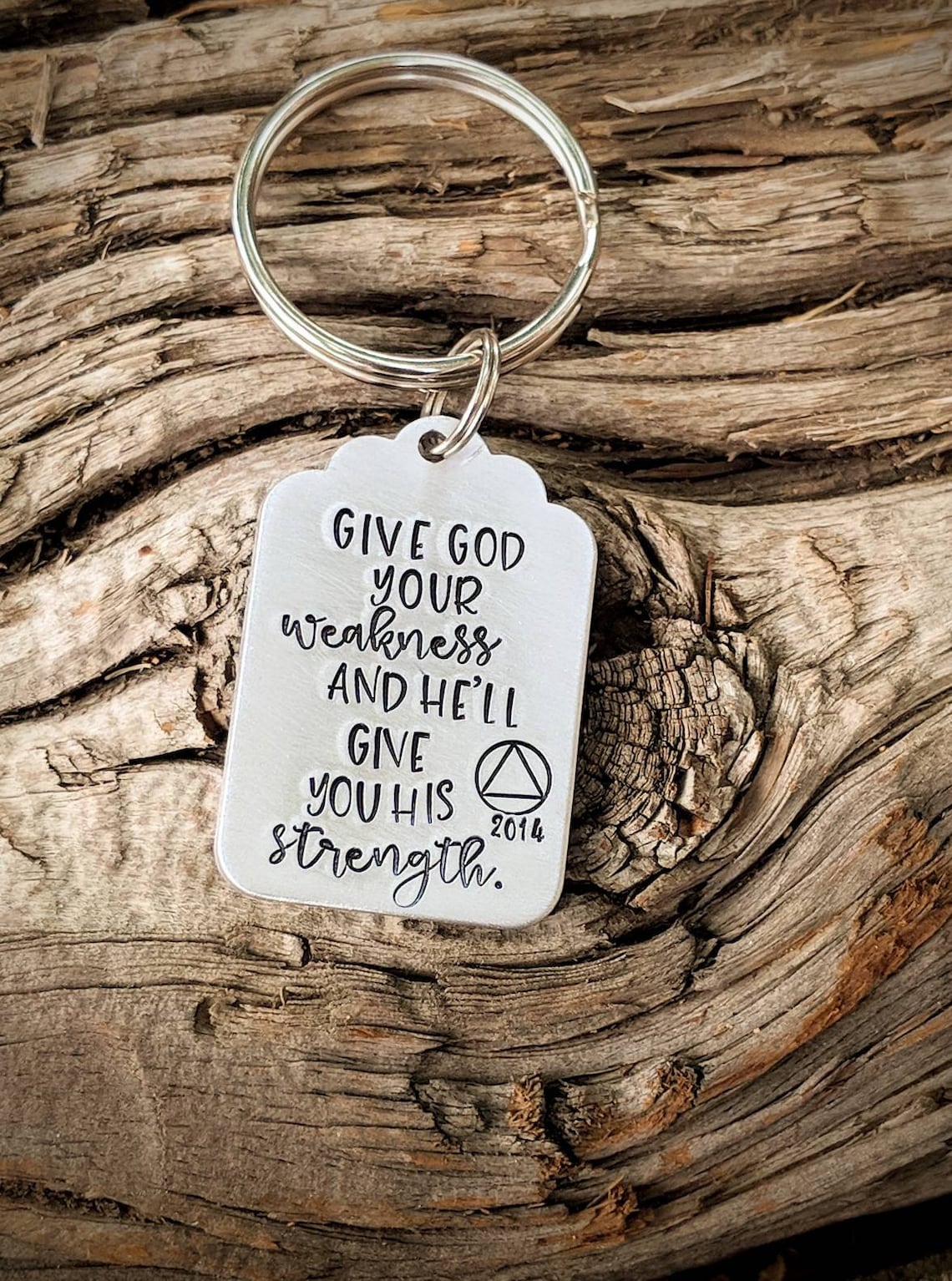 Personalized Hand Stamped Sobriety Keychain. Addiction | Etsy