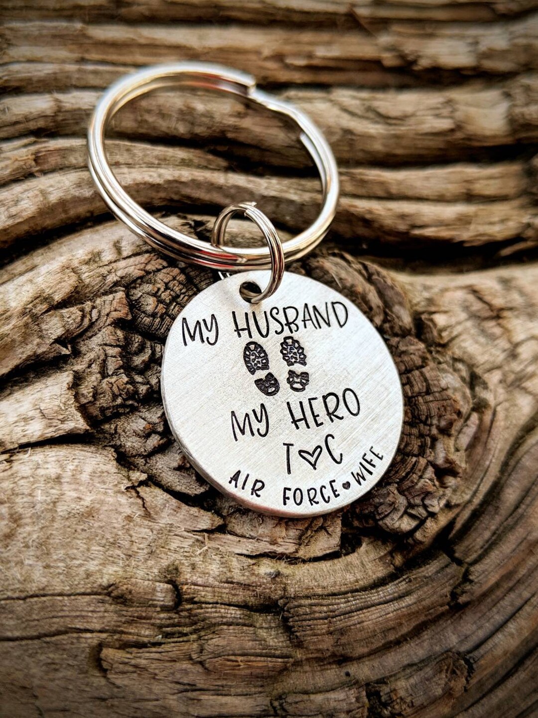 Personalized Hand Stamped Air Force Wife Keychain. Deployment Gift for ...