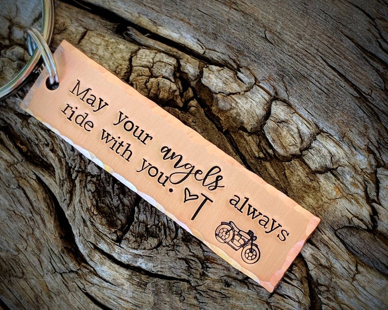Hand Stamped Personalized Copper Motorcycle Keychain. Custom Biker Gift ...