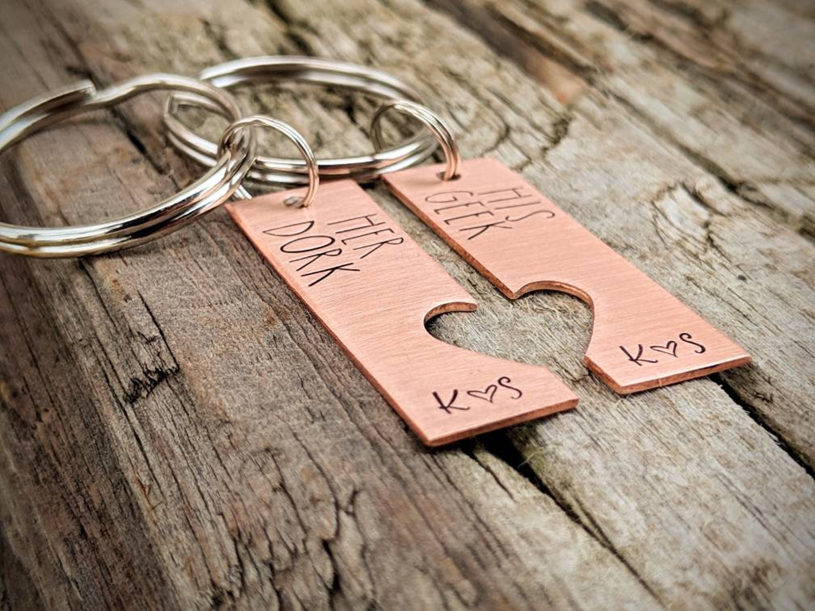 Personalized Hand Stamped Matching Set Couples Keychains. Valentines ...