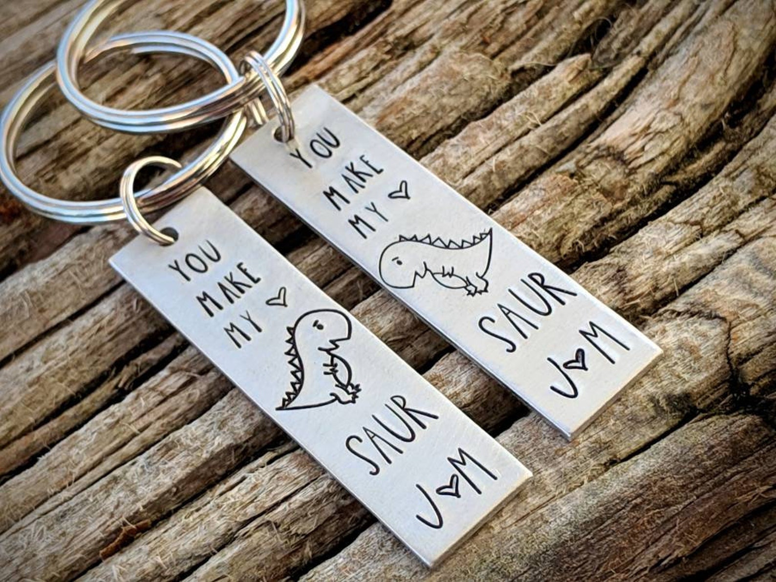 Personalized Hand Stamped Matching Set of Couples Keychains. | Etsy