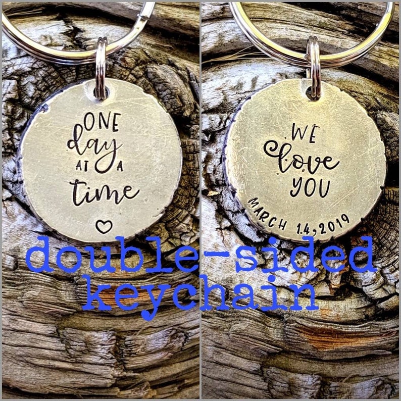 Custom Hand Stamped Sobriety Coin. Personalized NA Keychain. - Etsy