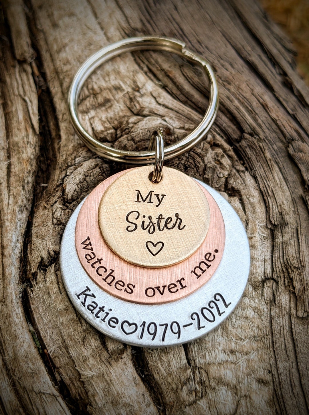 Personalized Hand Stamped Sister Memorial Keychain. Gift for Loss of ...