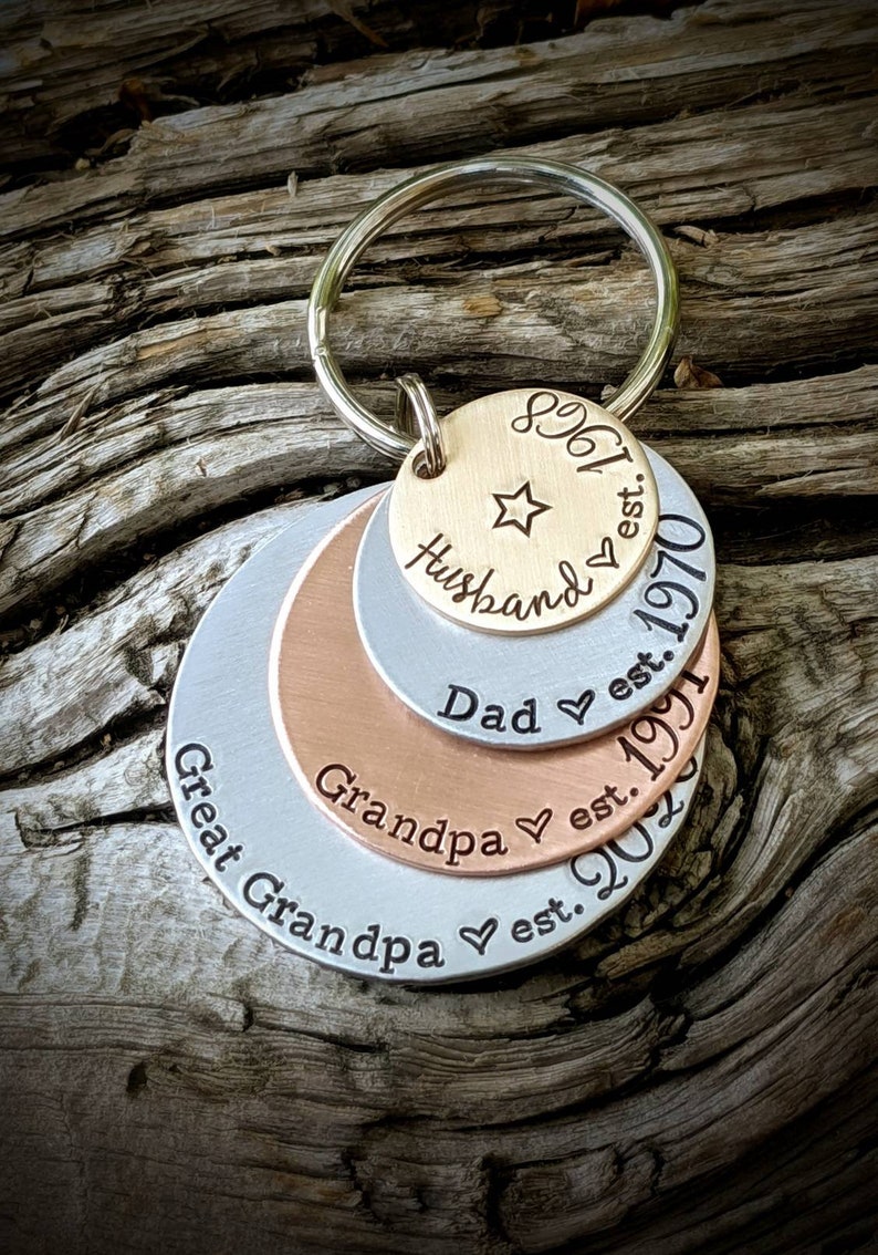 Personalized hand stamped great grandfather keychain. Custom | Etsy