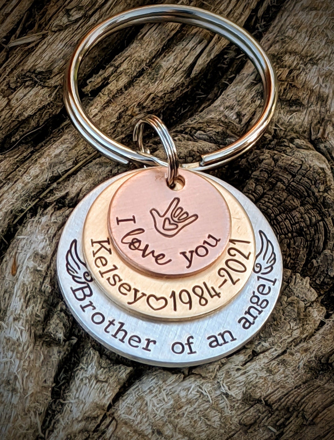 Personalized Hand Stamped Sibling Memorial Keychain. Gift for Loss of ...