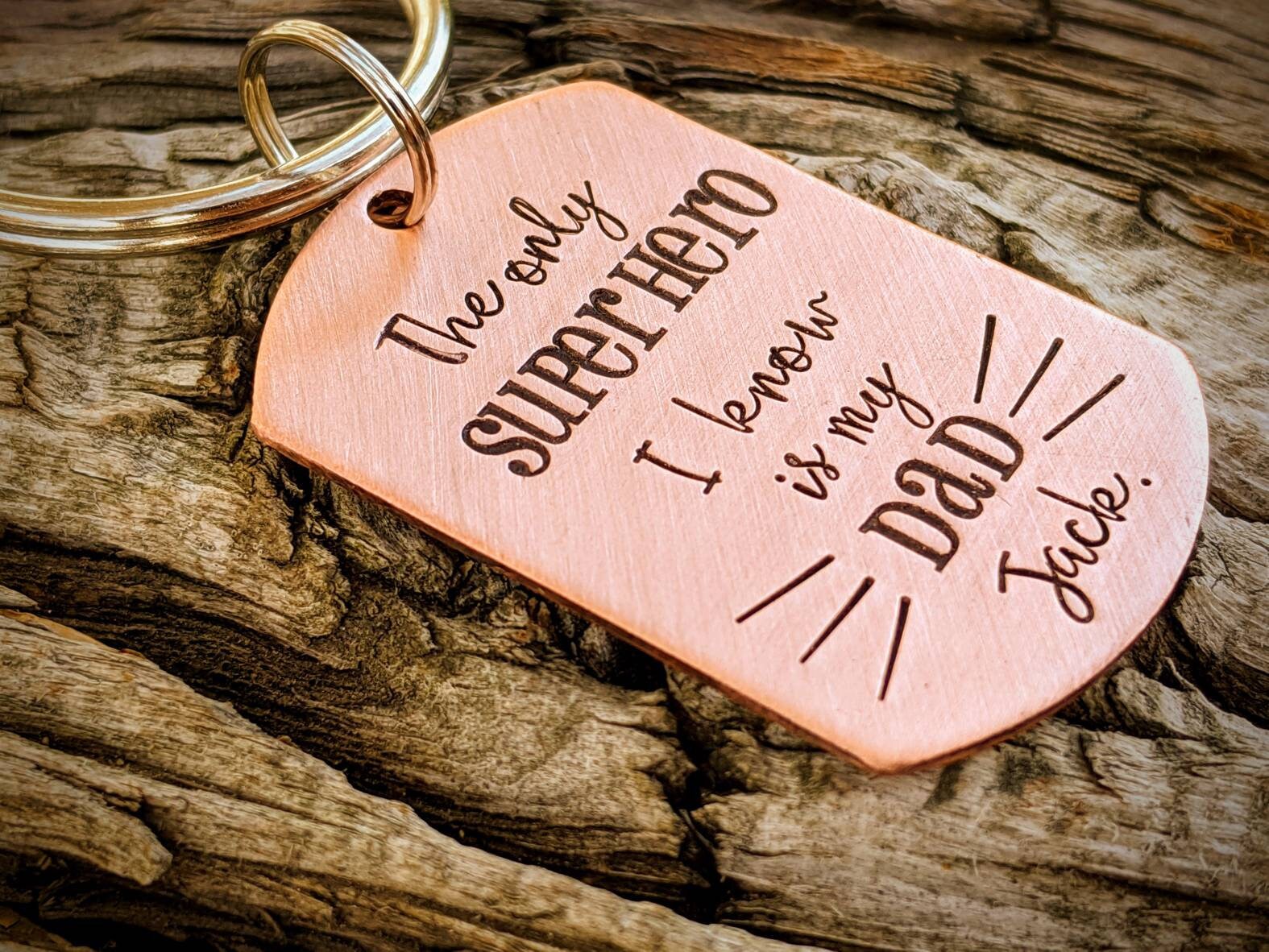 Personalized hand stamped dad keychain. Custom fathers day | Etsy