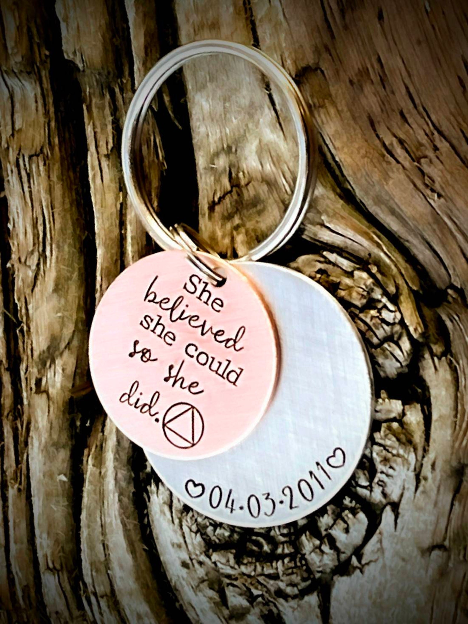 Personalized Hand Stamped Sobriety Keychain. Custom Sober Birthday Gift ...