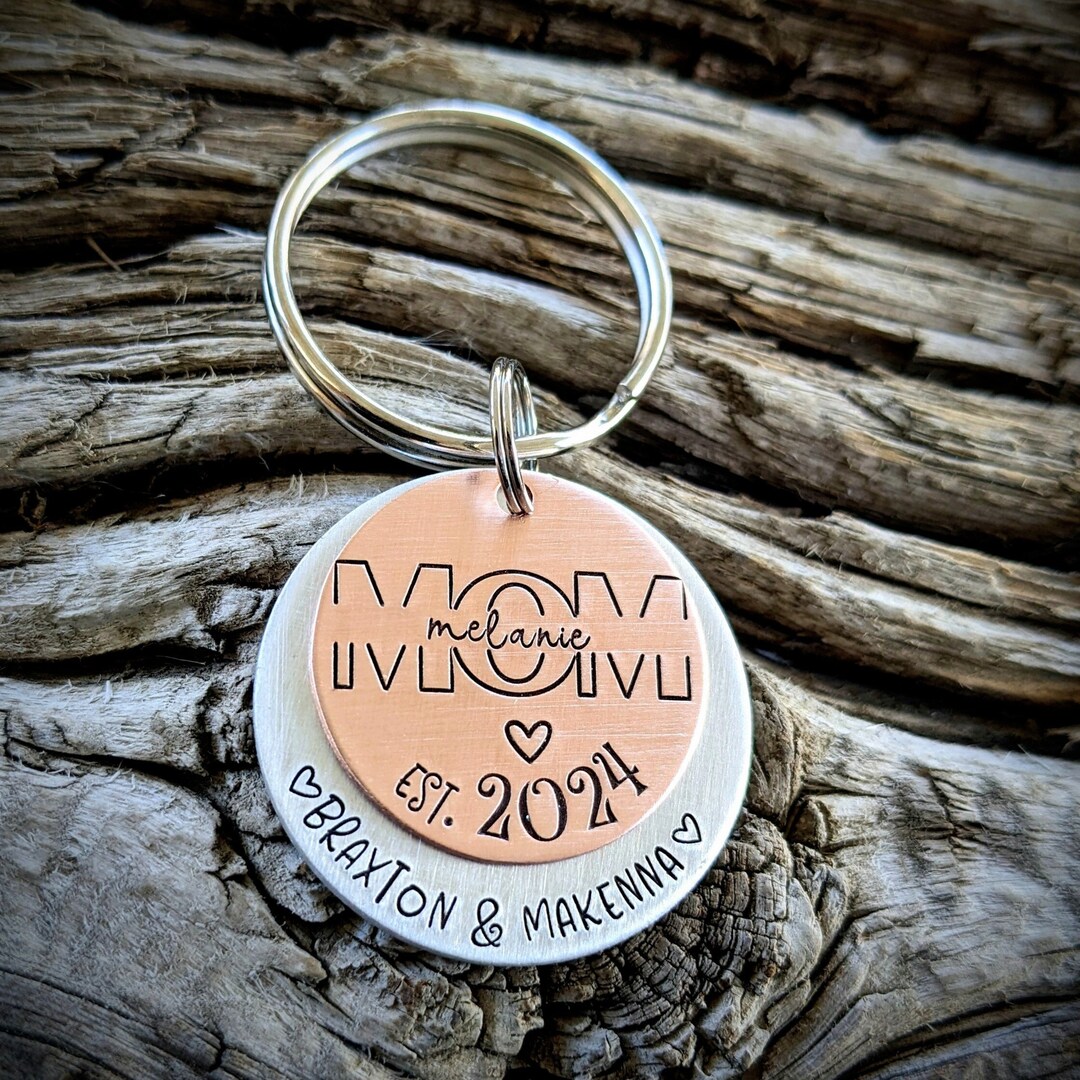 Personalized Hand Stamped Mother Keychain. Mothers Day Gifts. Gift for ...