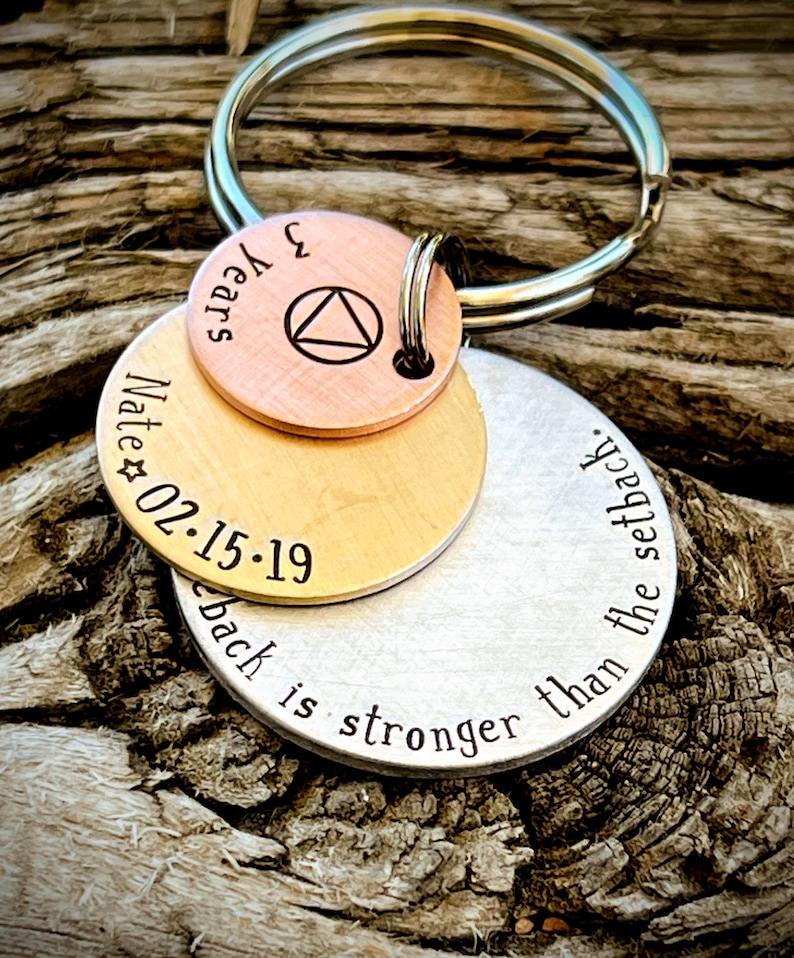 Personalized Hand Stamped Sobriety Keychain. Sober Anniversary - Etsy