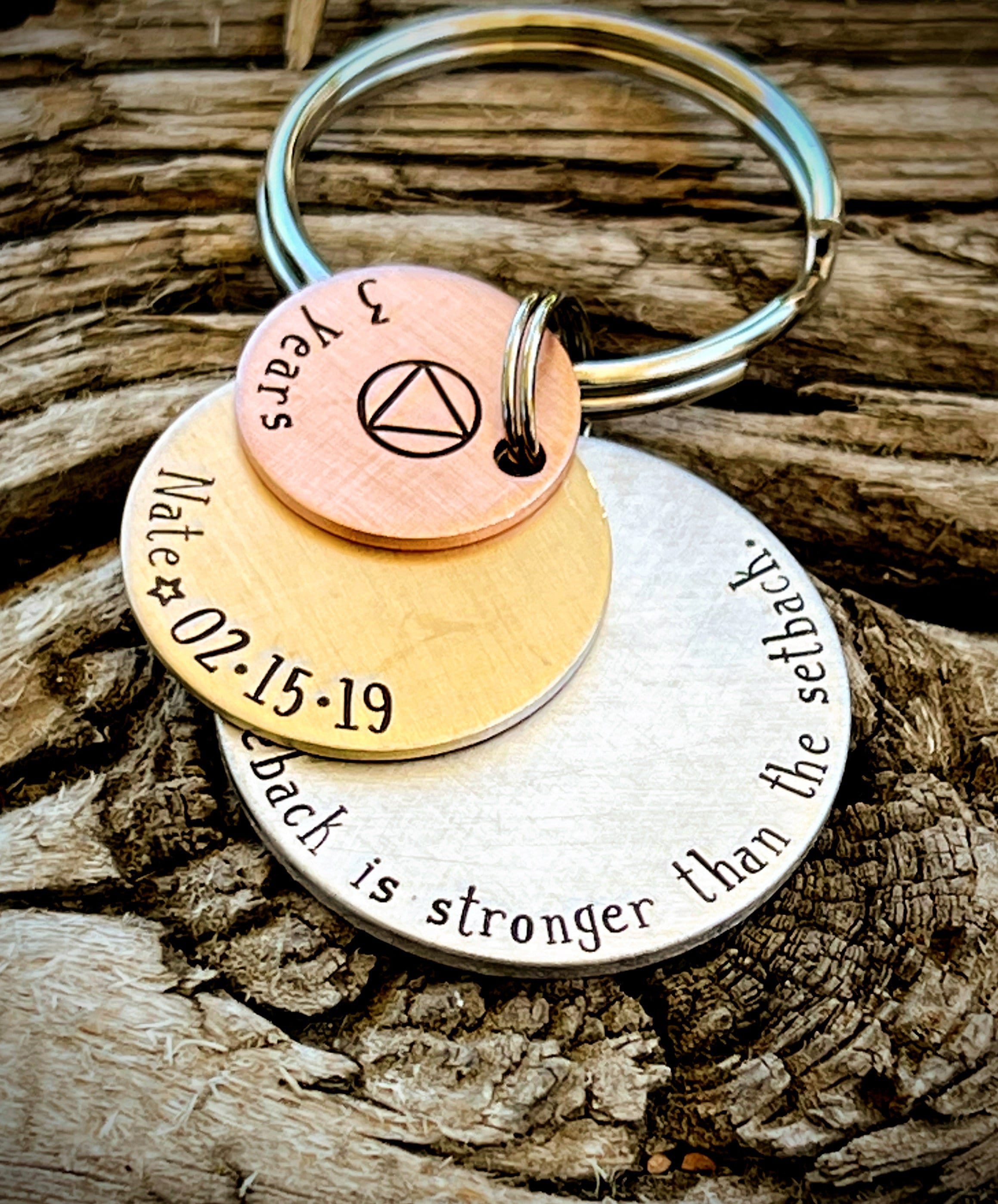 Personalized Hand Stamped Sobriety Keychain. Sober Anniversary - Etsy