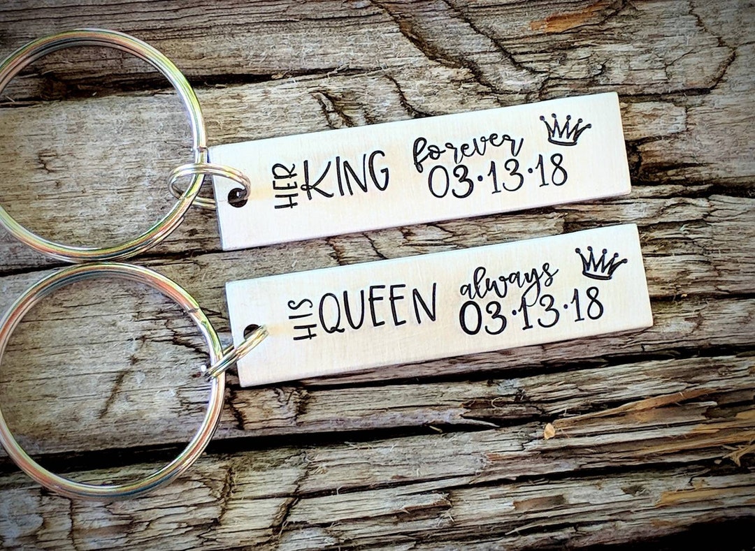 Personalized Hand Stamped MATCHING SET Couples Keychains. Couples Gift ...