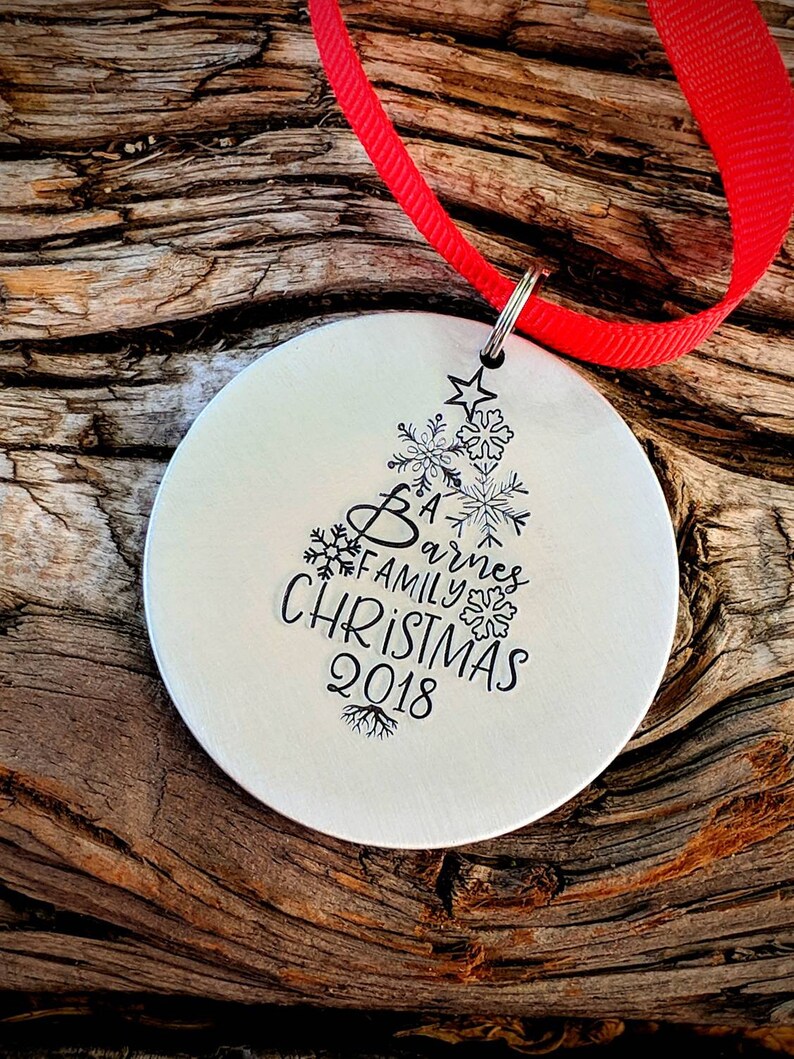 Personalized Christmas tree ornament. Hand stamped family tree | Etsy