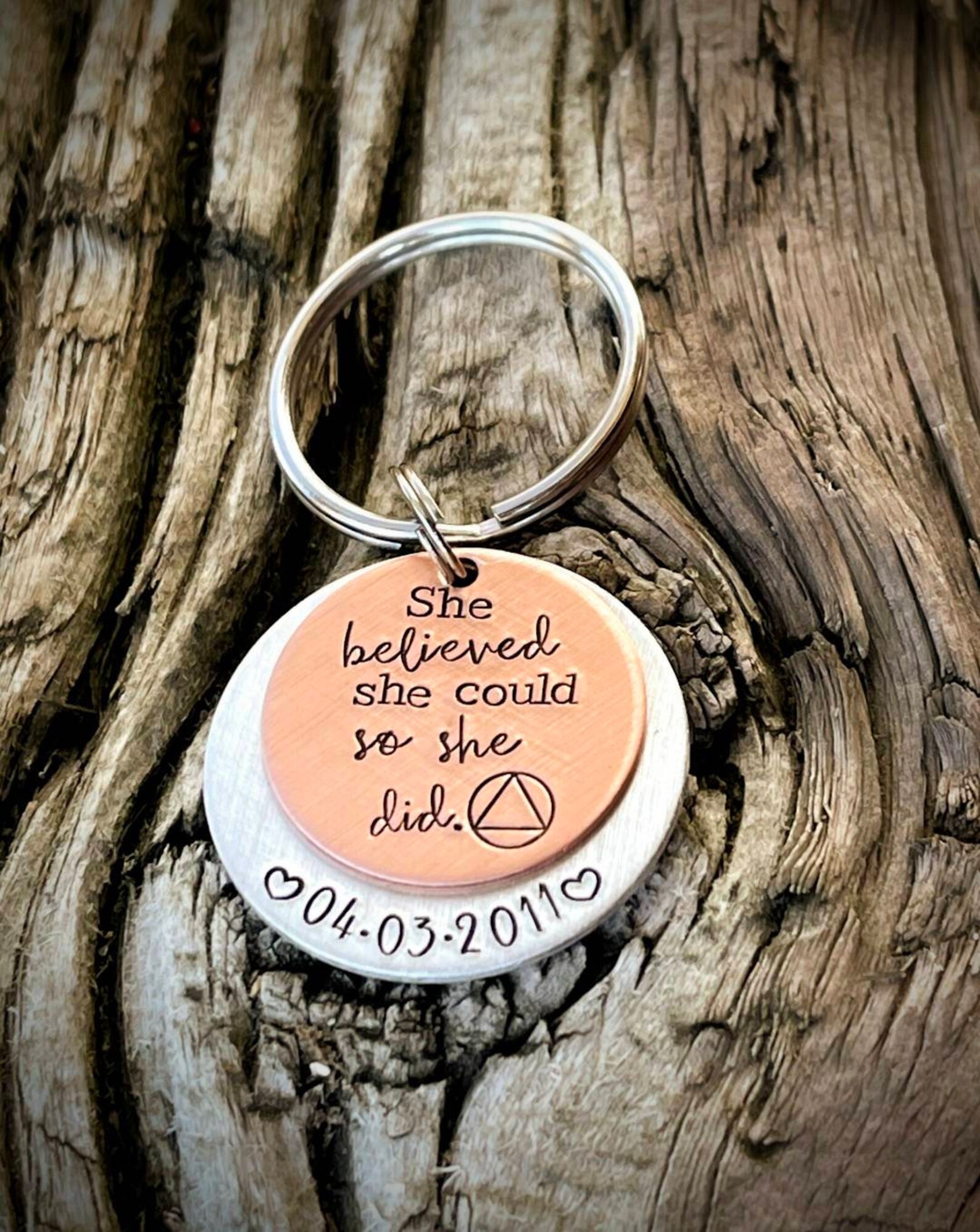 Personalized Hand Stamped Sobriety Keychain. Custom Sober Birthday Gift ...