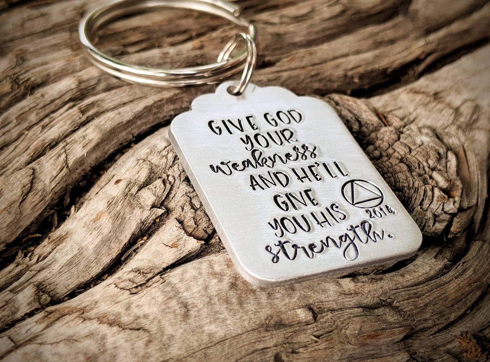 Personalized Hand Stamped Sobriety Keychain. Addiction | Etsy