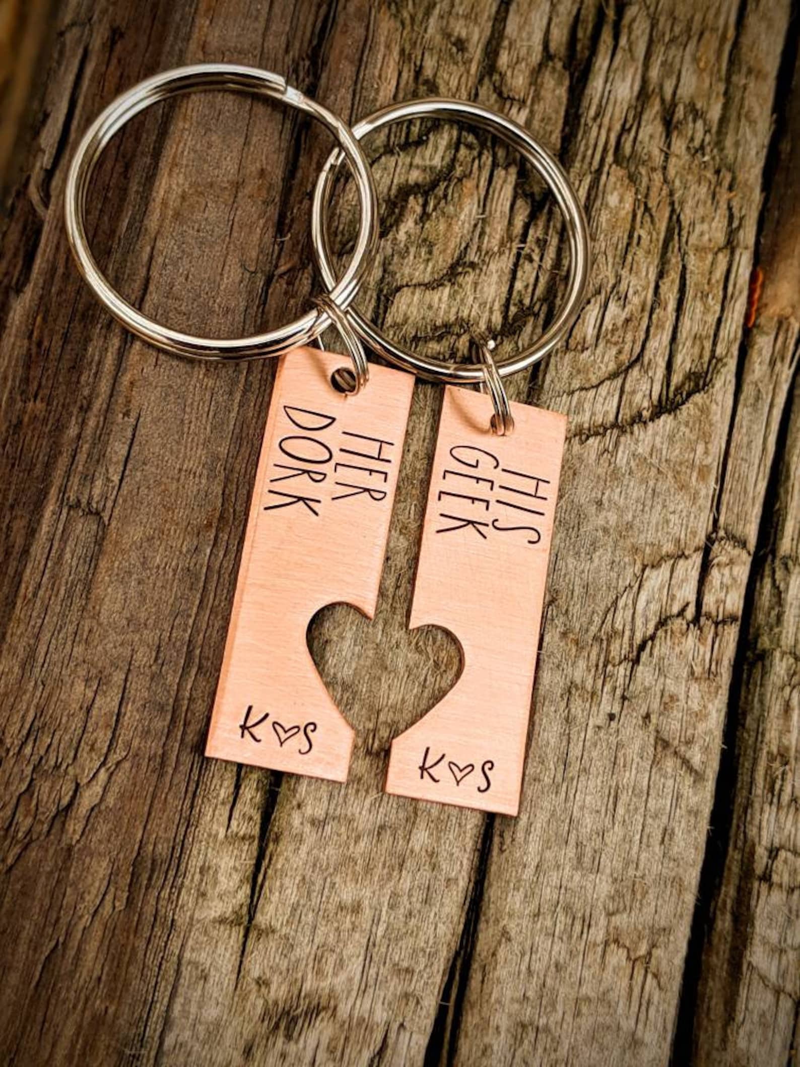 Personalized Hand Stamped Matching Set Couples Keychains. | Etsy