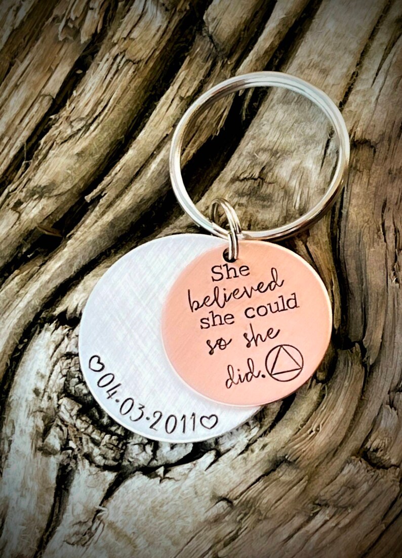 Personalized Hand Stamped Sobriety Keychain. Custom Sober - Etsy