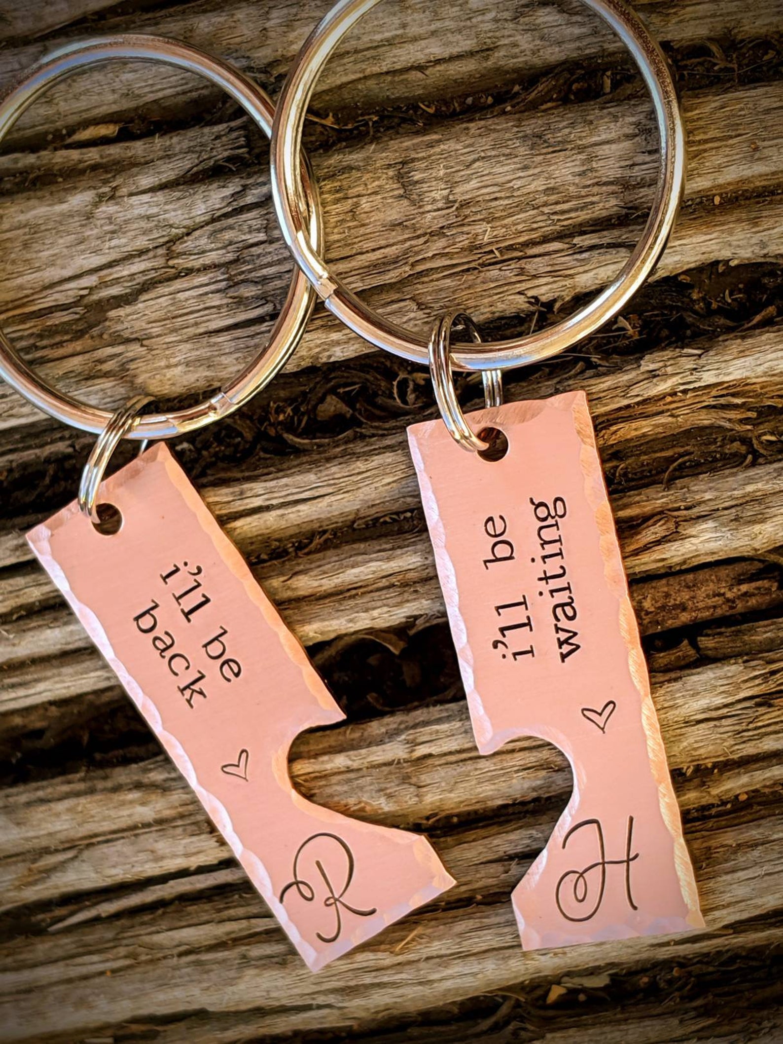 Personalized hand stamped couples keychain SET. Custom | Etsy