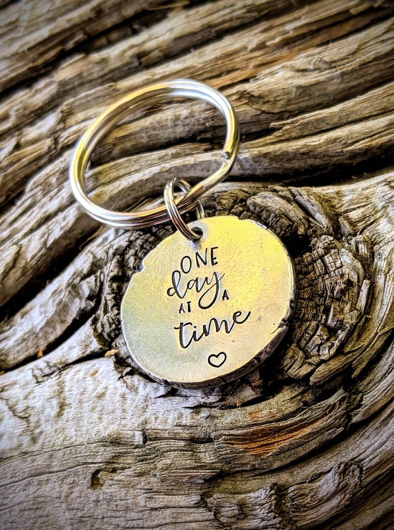 Custom Hand Stamped Sobriety Coin. Personalized NA Keychain. | Etsy