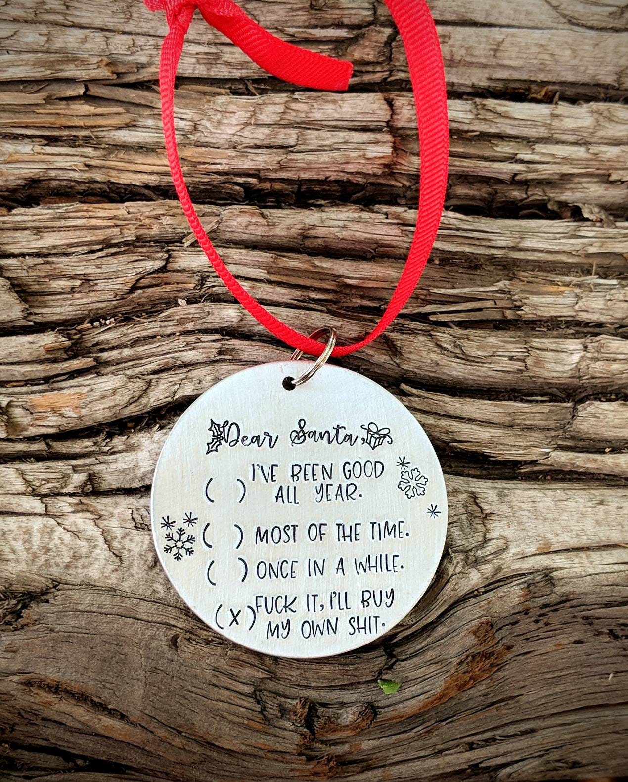 Funny Christmas Ornament. Hand Stamped Tree Ornament. Custom - Etsy