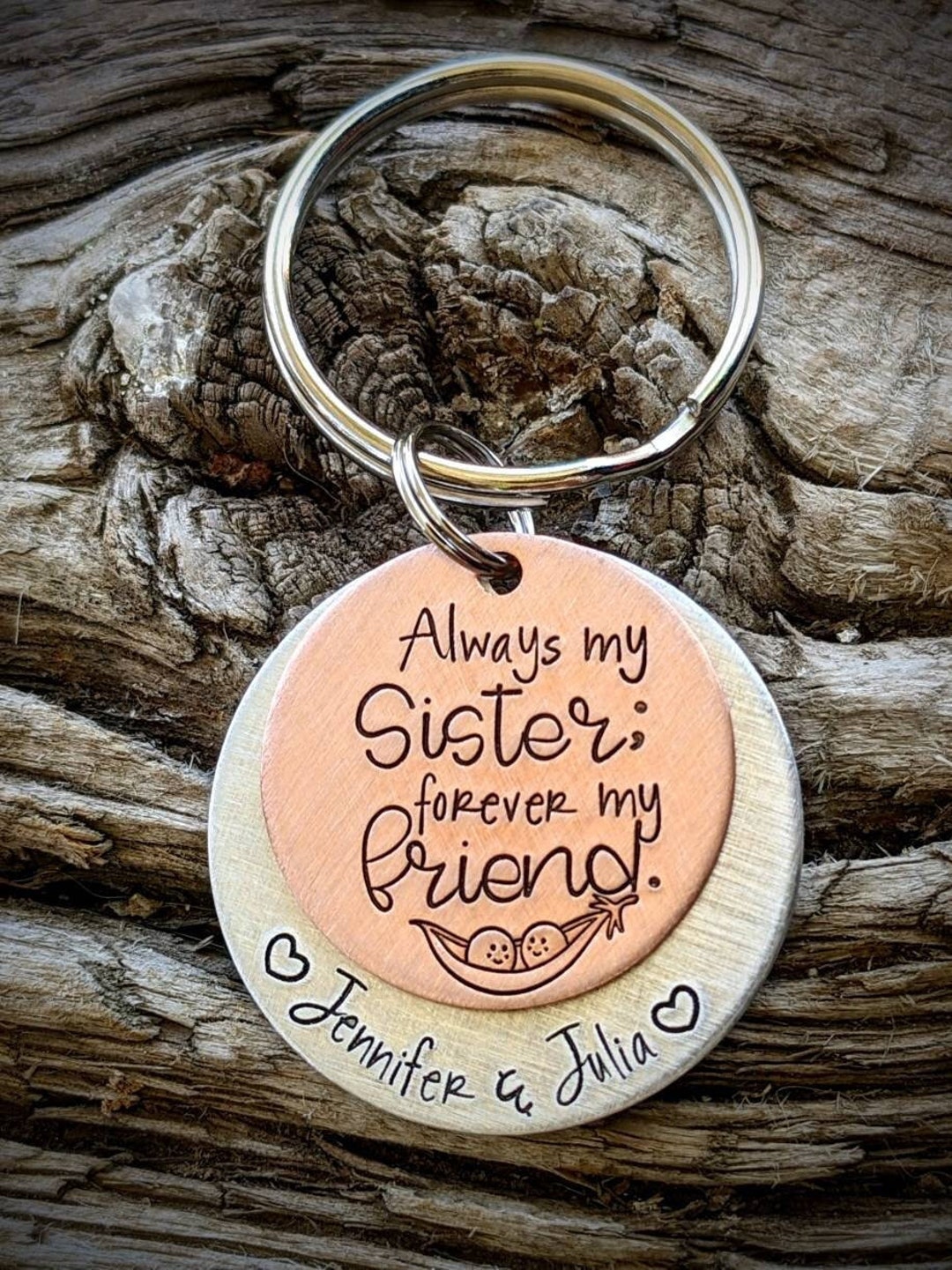 Personalized Hand Stamped Sister Keychain. Gift for Sister's Birthday ...