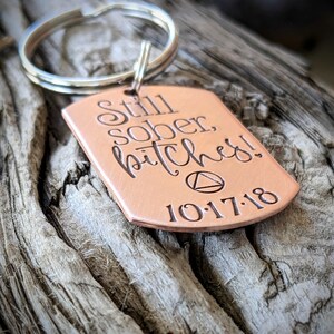 Personized Hand Stamped Sobriety Keychain. Custom Sober Birthday Gift ...