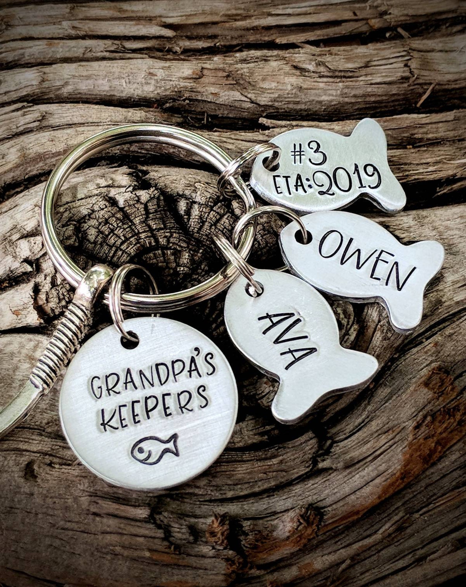 Personalized Hand Stamped Grandpa Keychain. Gift for Grandpa. Father's ...