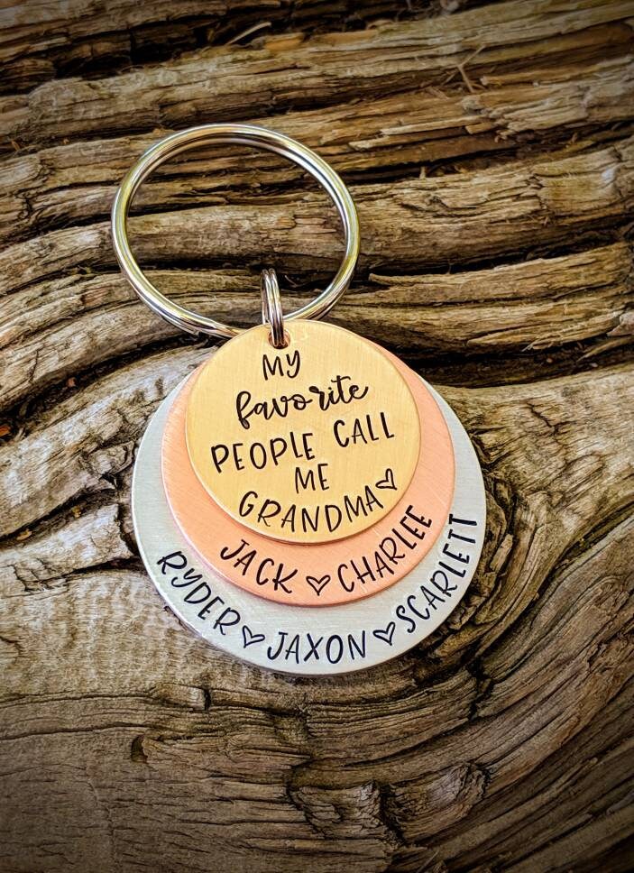 Personalized Grandma Keychain. Hand Stamped Grandmother Gift. | Etsy