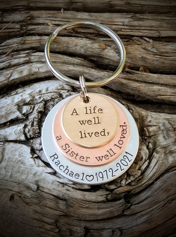 Personalized Hand Stamped Sister Memorial Keychain. Sibling | Etsy