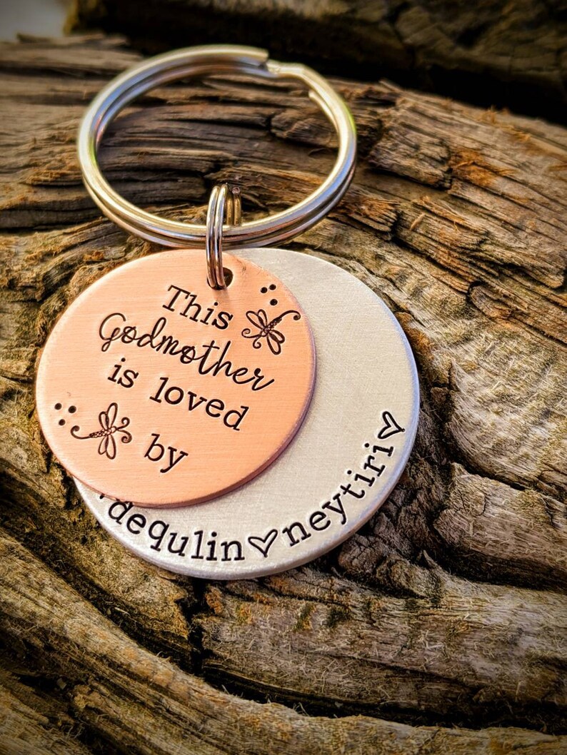Personalized Hand Stamped Godmother Keychain. Custom Godmother | Etsy