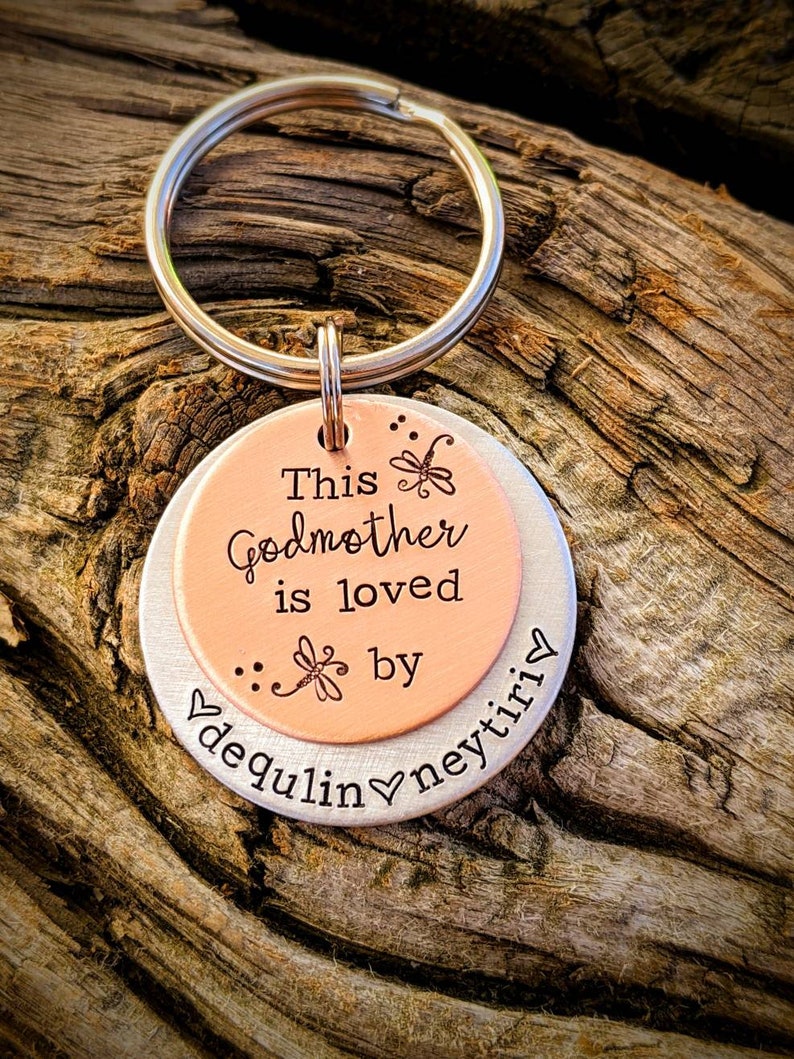 Personalized Hand Stamped Godmother Keychain. Custom Godmother | Etsy