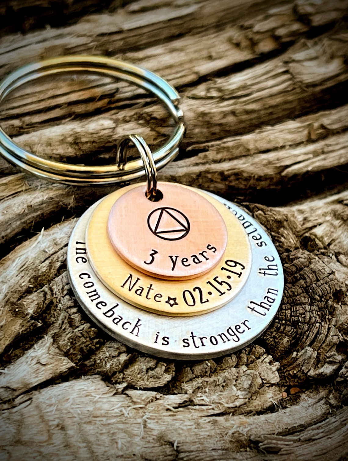 Personalized Hand Stamped Sobriety Keychain. Sober Anniversary Gifts ...