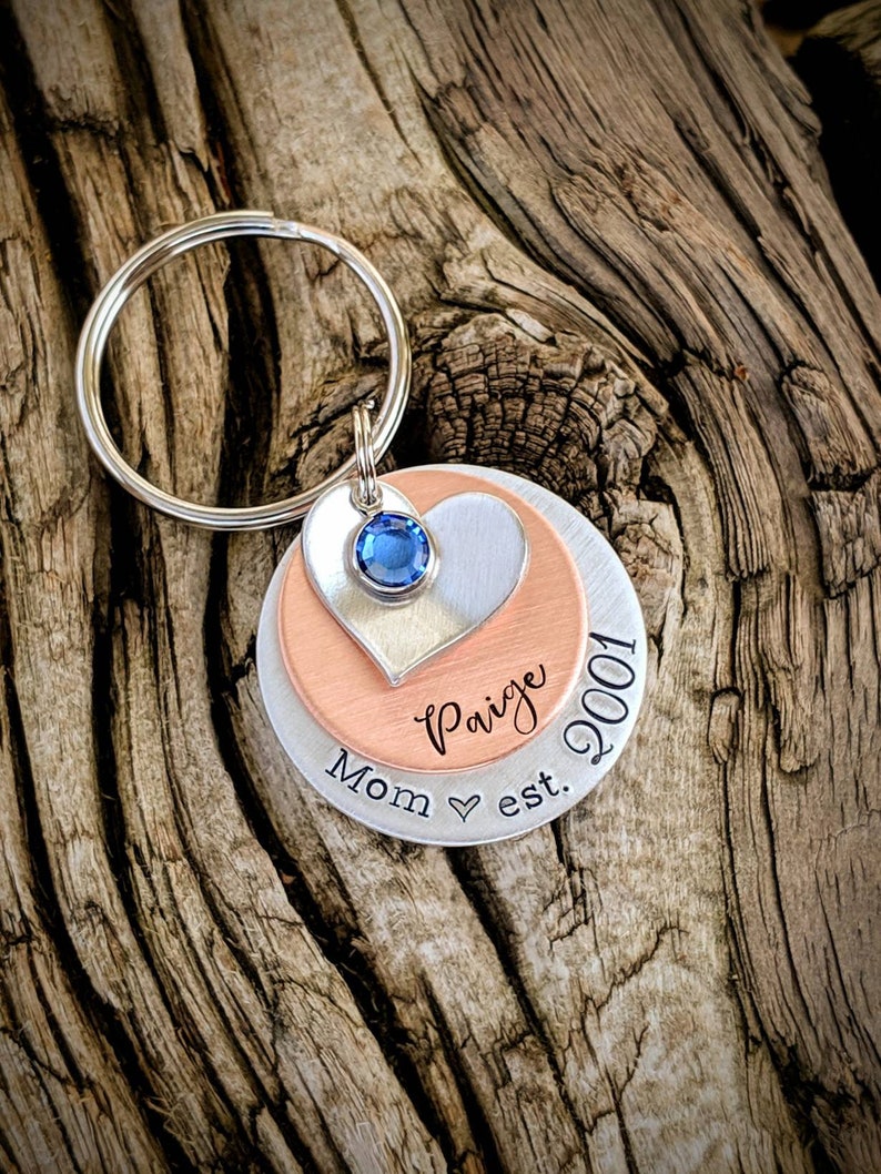 Personalized hand stamped mom keychain. Mothers day gifts. | Etsy