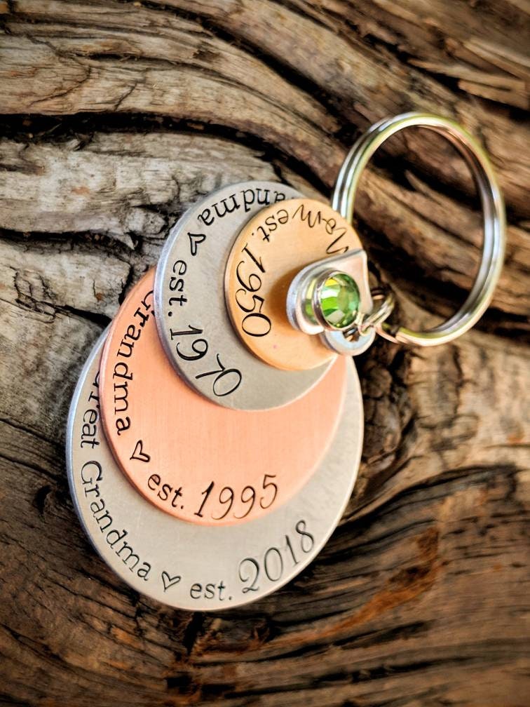 Personalized hand stamped great great grandma keychain. | Etsy