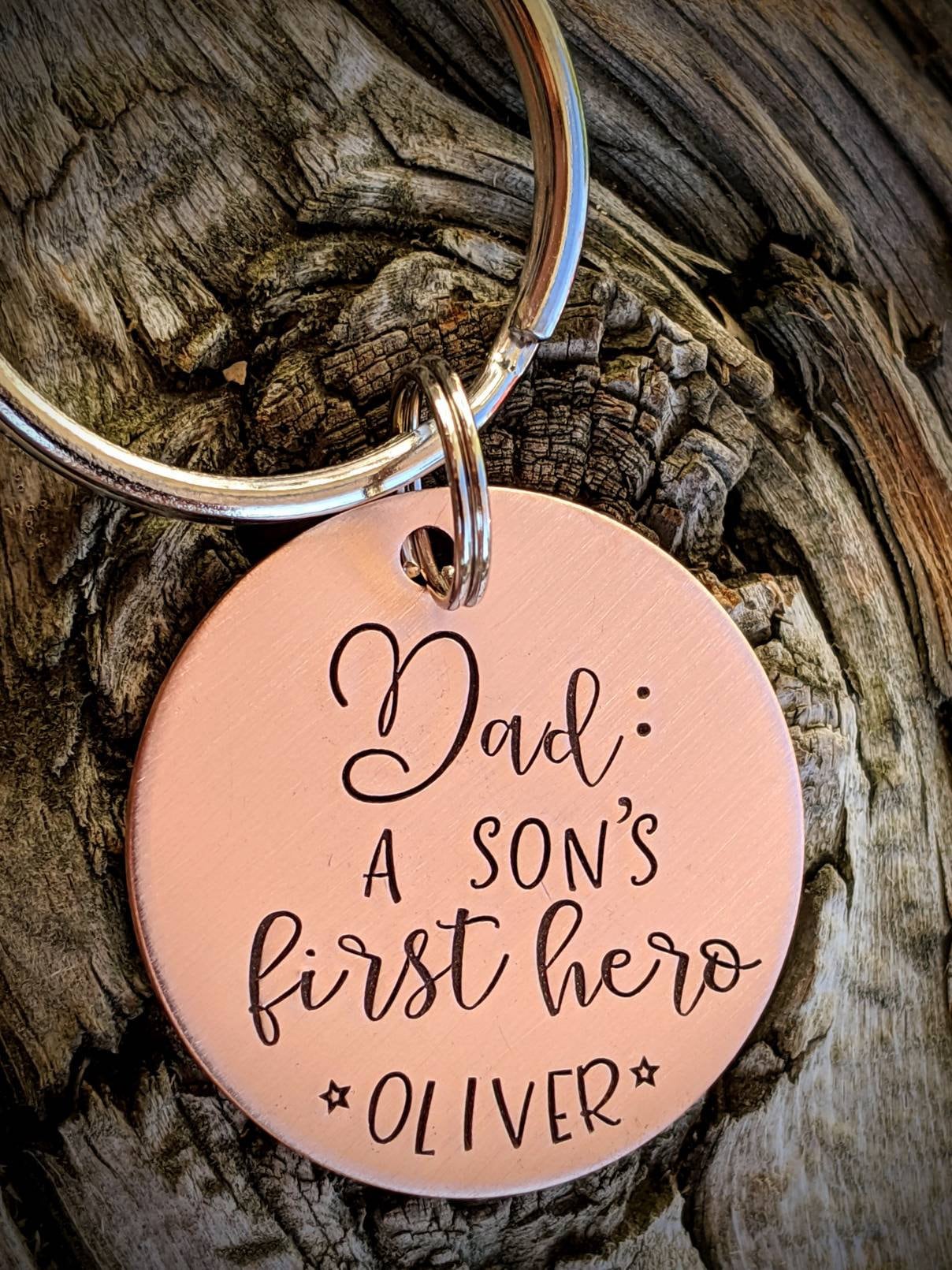 Personalized Copper Dad Keychain. Hand Stamped Gift for Dad. | Etsy