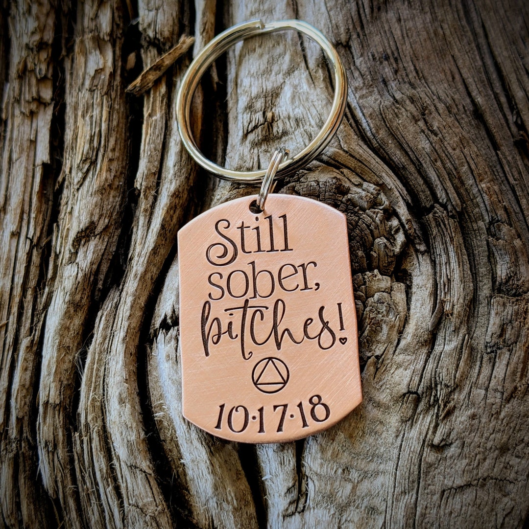 Personized Hand Stamped Sobriety Keychain. Custom Sober Birthday Gift ...