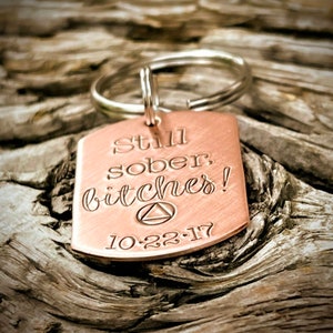 Personized Hand Stamped Sobriety Keychain. Custom Sober - Etsy