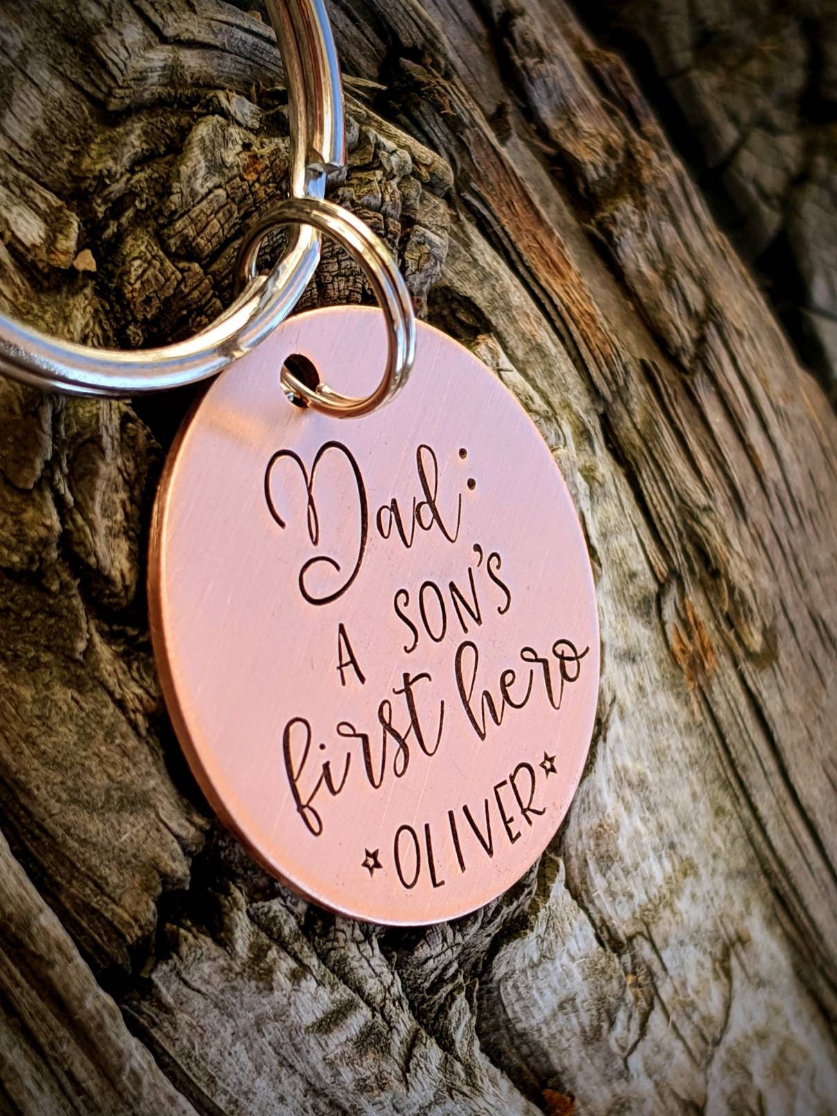 Personalized Copper Dad Keychain. Hand Stamped Gift for Dad. | Etsy