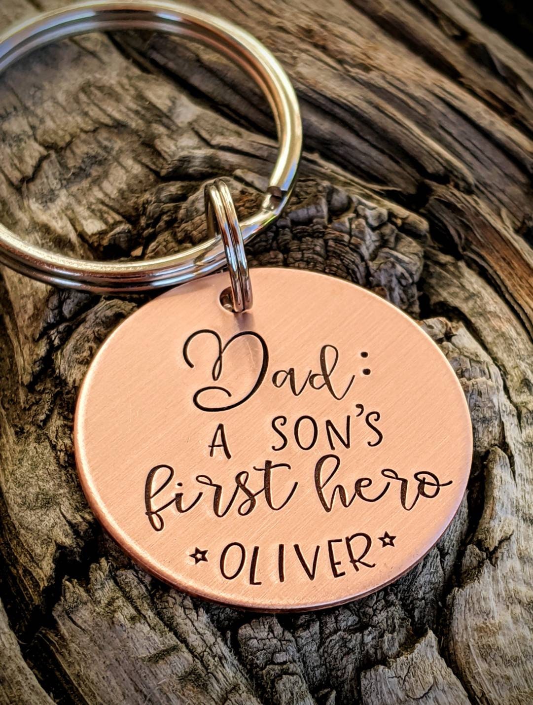 Personalized Copper Dad Keychain. Hand Stamped Gift for Dad. | Etsy