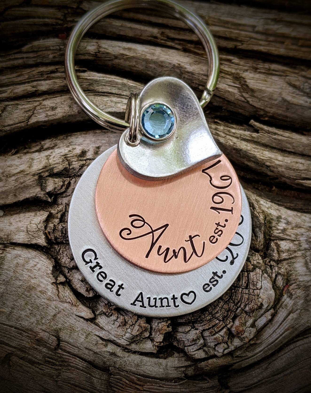 Personalized Hand Stamped Great Aunt Keychain. Auntie Gift. - Etsy