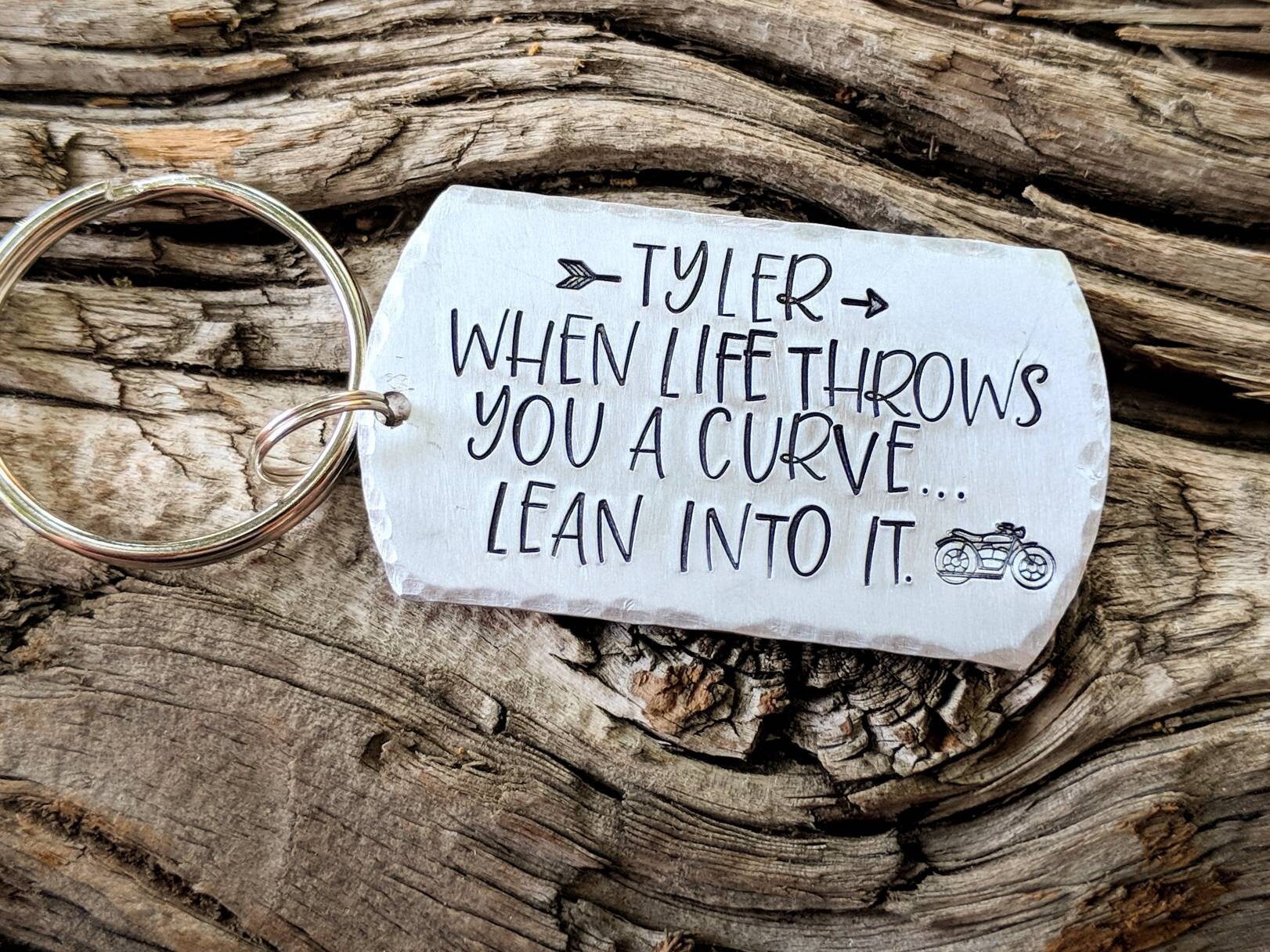 Personalized stamped motorcycle keychain. Biker keychain. | Etsy