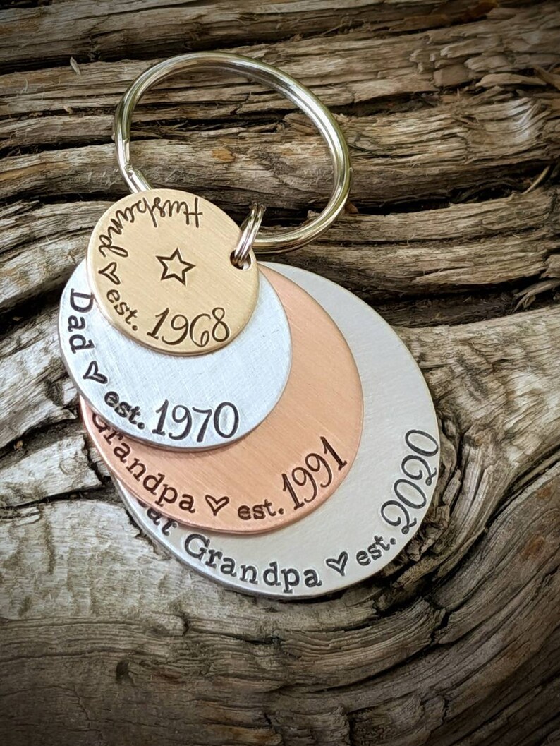 Personalized hand stamped great grandfather keychain. Custom | Etsy