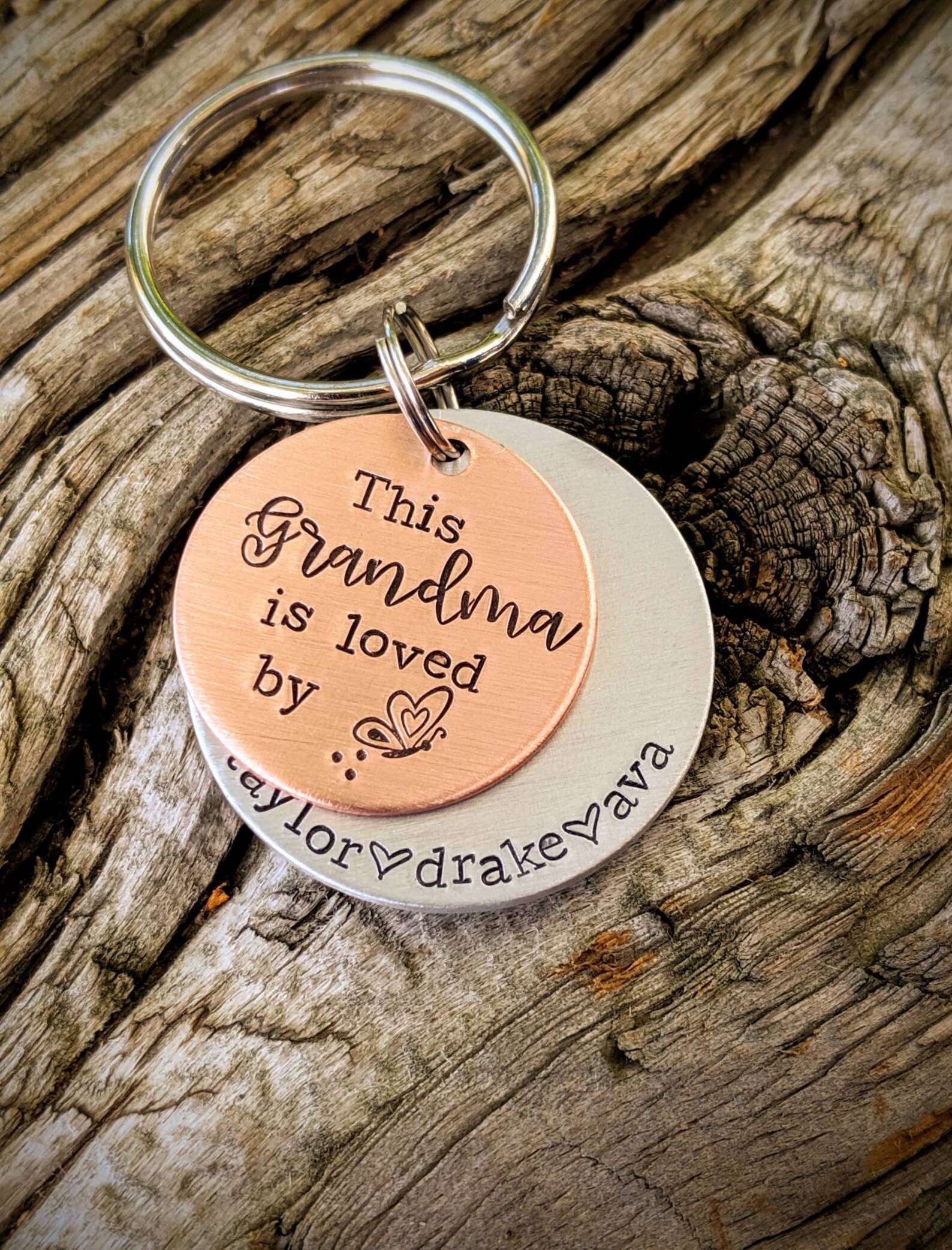 Personalized hand stamped grandma gift. Grandmother keychain. | Etsy