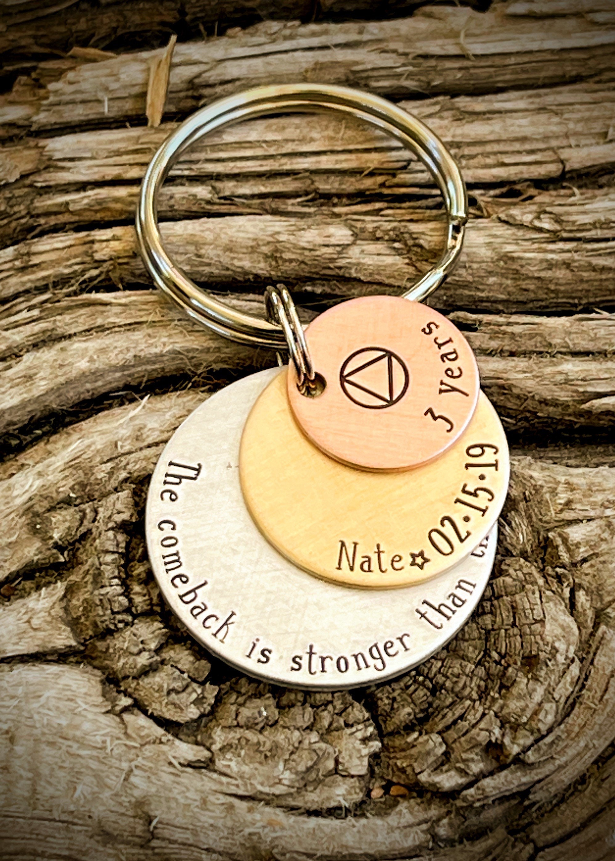 Personalized Hand Stamped Sobriety Keychain. Sober Anniversary - Etsy