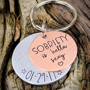 Personalized Hand Stamped Sobriety Keychain. Custom Sober - Etsy