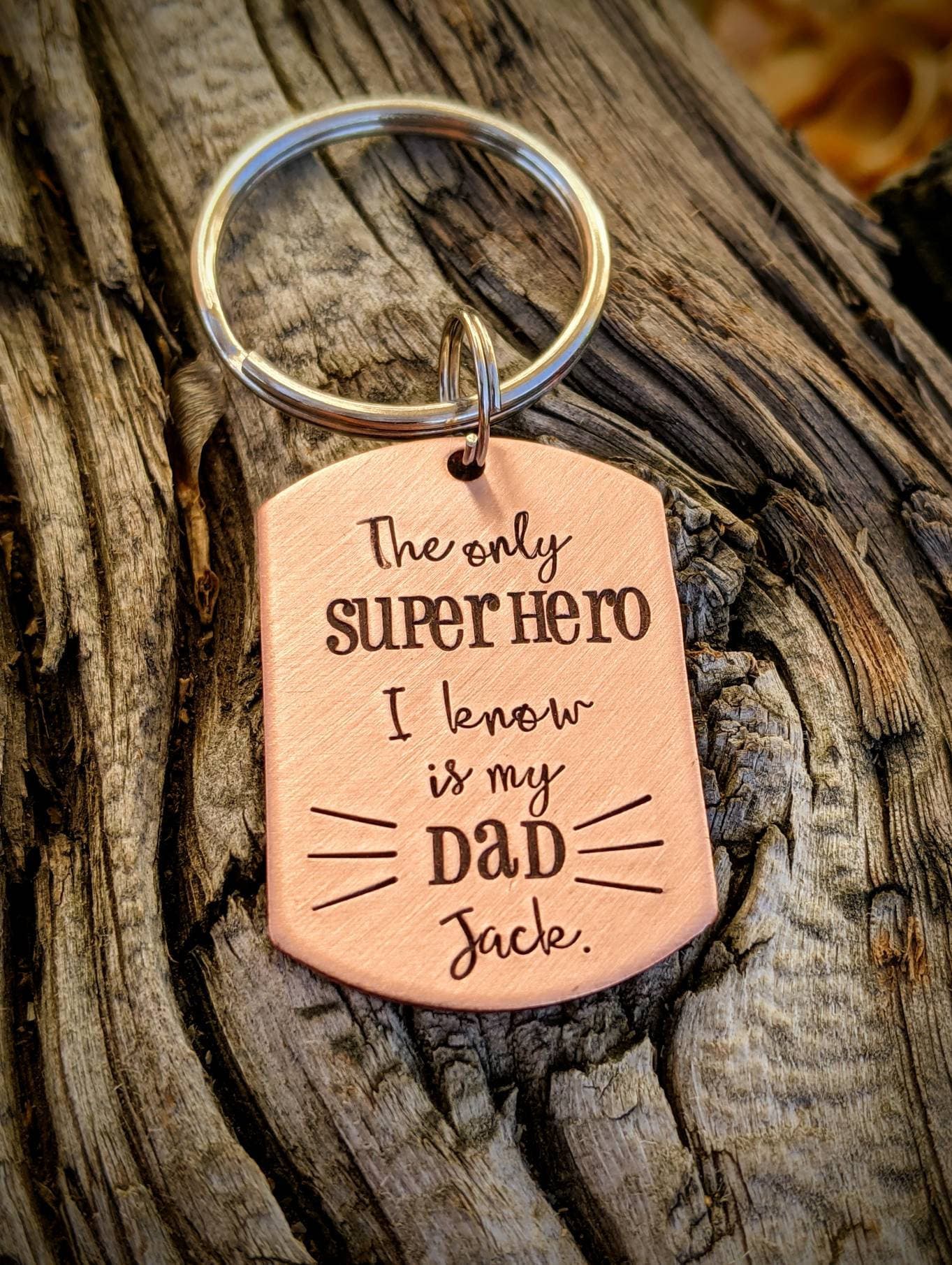 Personalized hand stamped dad keychain. Custom fathers day | Etsy